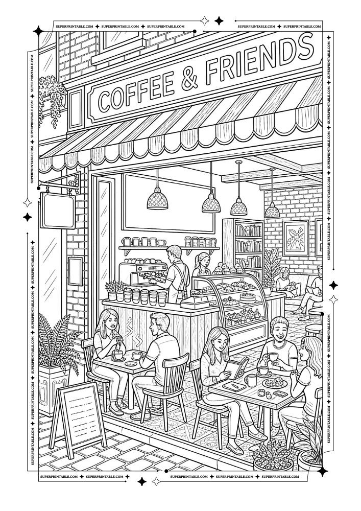 30 Coffee Shop Coloring Pages (Free PDF Printables)