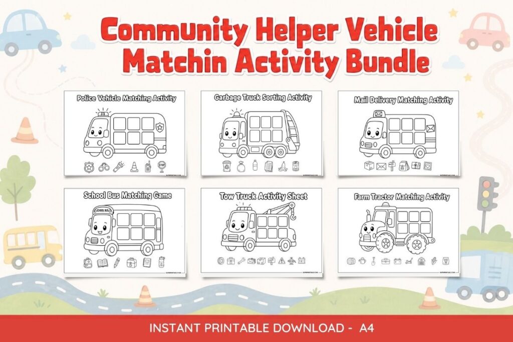 Community Helper Vehicle Matchin Activity Bundle (Free PDF)