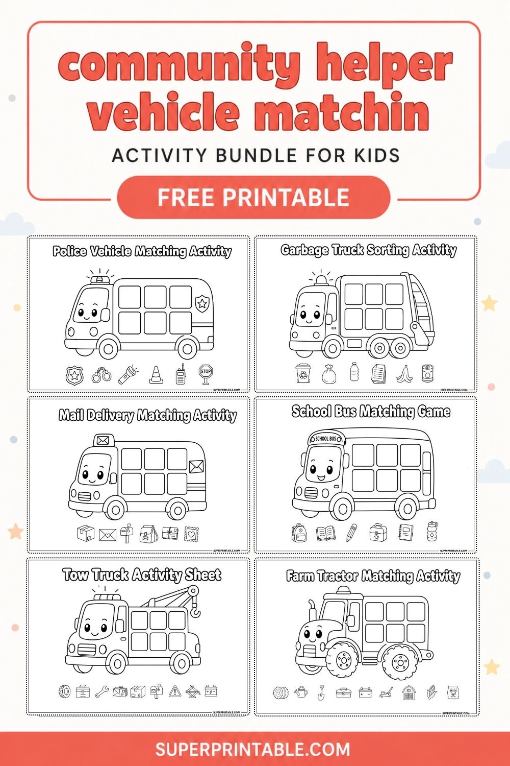 Community Helper Vehicle Matchin Activity Bundle (Free PDF)