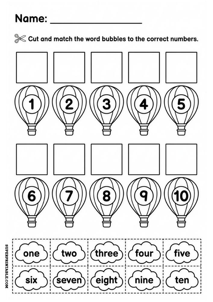 Cut & Paste Number Matching Worksheets (1–10) (Free PDF)