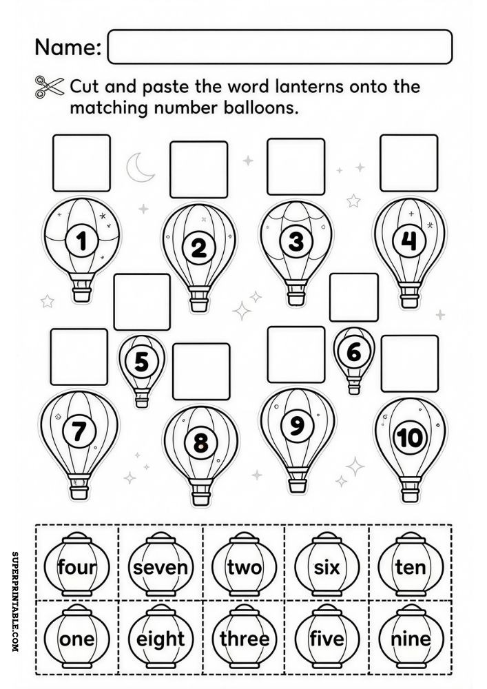 Cut & Paste Number Matching Worksheets (1–10) (Free PDF)