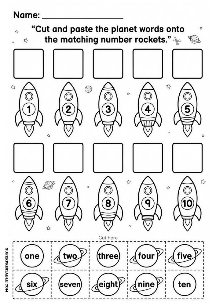 Cut & Paste Number Matching Worksheets (1–10) (Free PDF)