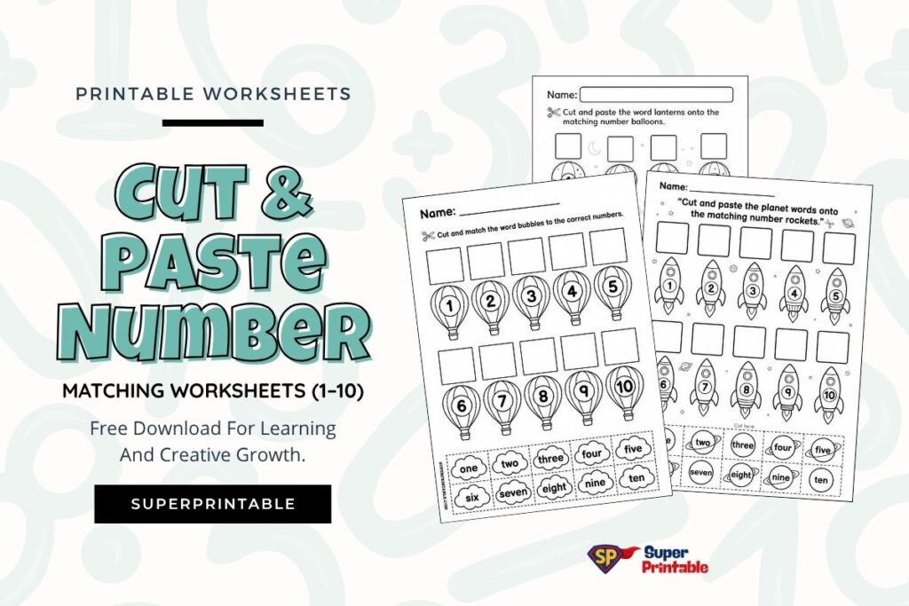 Cut & Paste Number Matching Worksheets (1–10) (Free PDF)