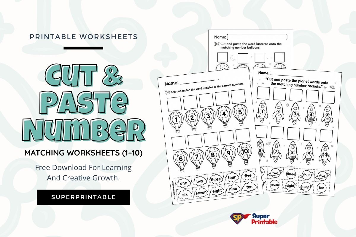 Cut & Paste Number Matching Worksheets (1–10) (Free PDF)