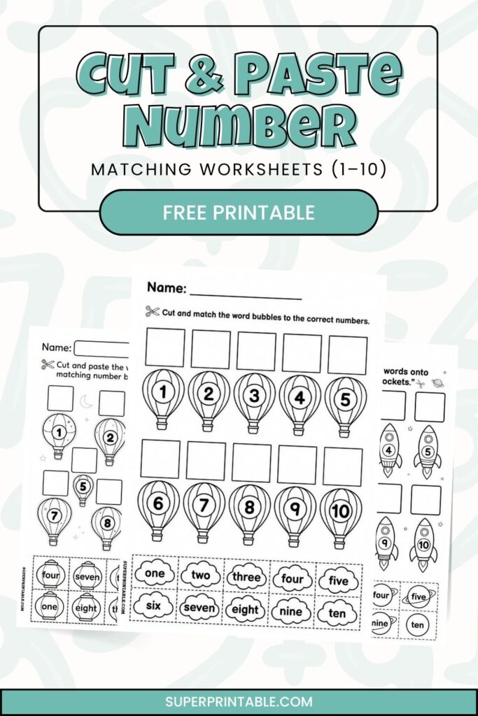 Cut & Paste Number Matching Worksheets (1–10) (Free PDF)