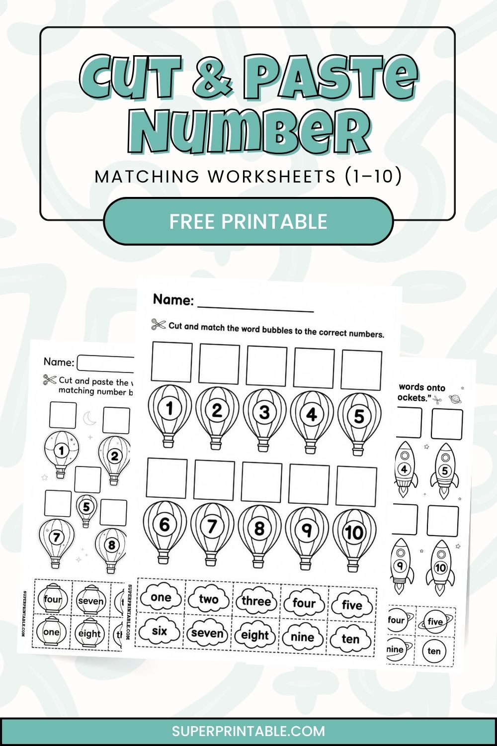 Cut & Paste Number Matching Worksheets (1–10) (Free PDF)