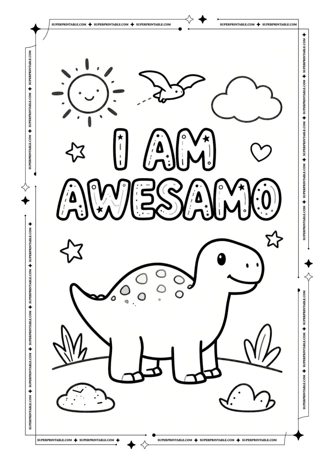 30+ Dinosaur Positive Affirmation Coloring Pages (Free PDF)
