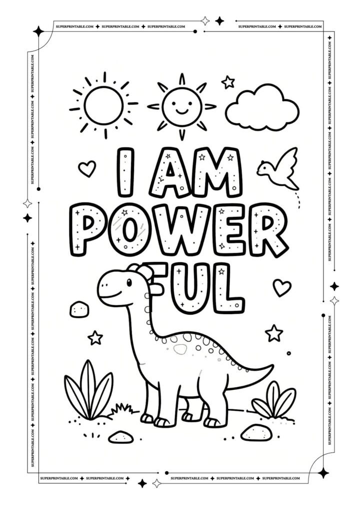 30+ Dinosaur Positive Affirmation Coloring Pages (Free PDF)