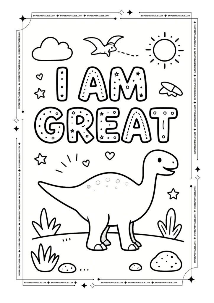 30+ Dinosaur Positive Affirmation Coloring Pages (Free PDF)