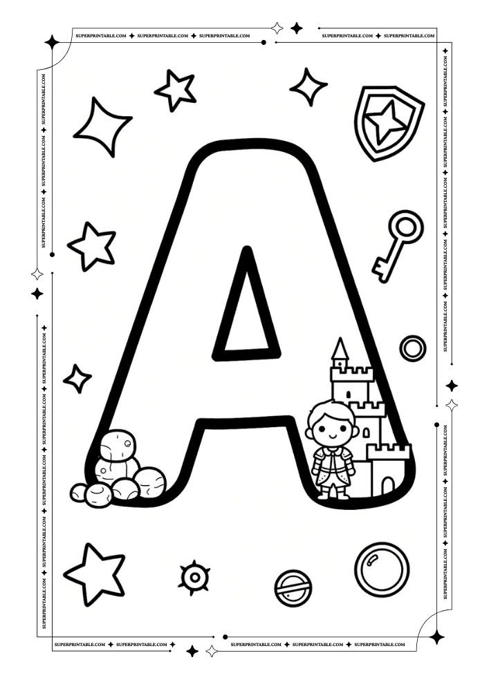 Dungeon and Prince Alphabet Coloring Pages (Free PDF)
