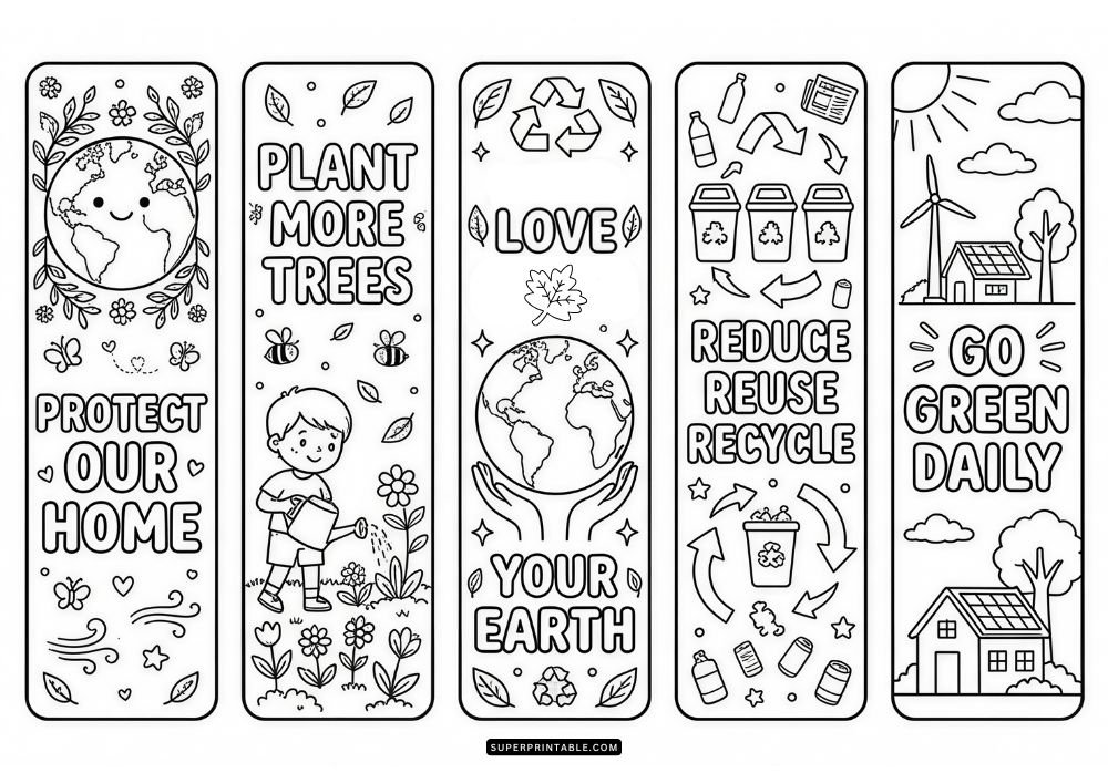 30+ Earth Day Bookmarks Coloring Pages (Free PDF Printables)