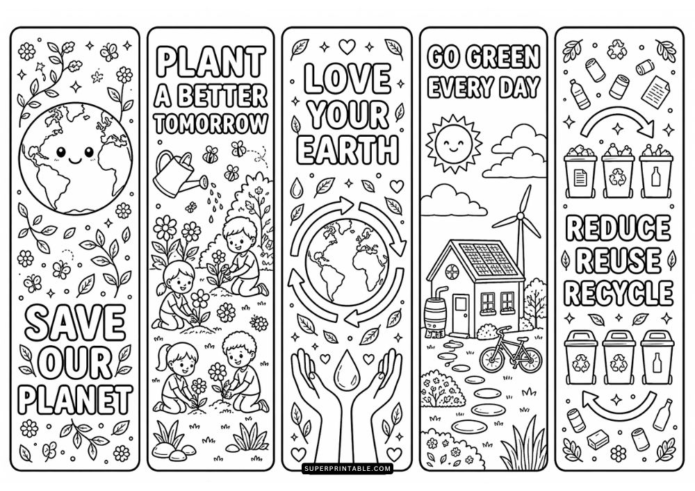 30+ Earth Day Bookmarks Coloring Pages (Free PDF Printables)