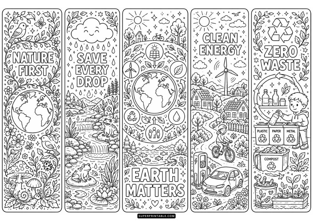 30+ Earth Day Bookmarks Coloring Pages (Free PDF Printables)