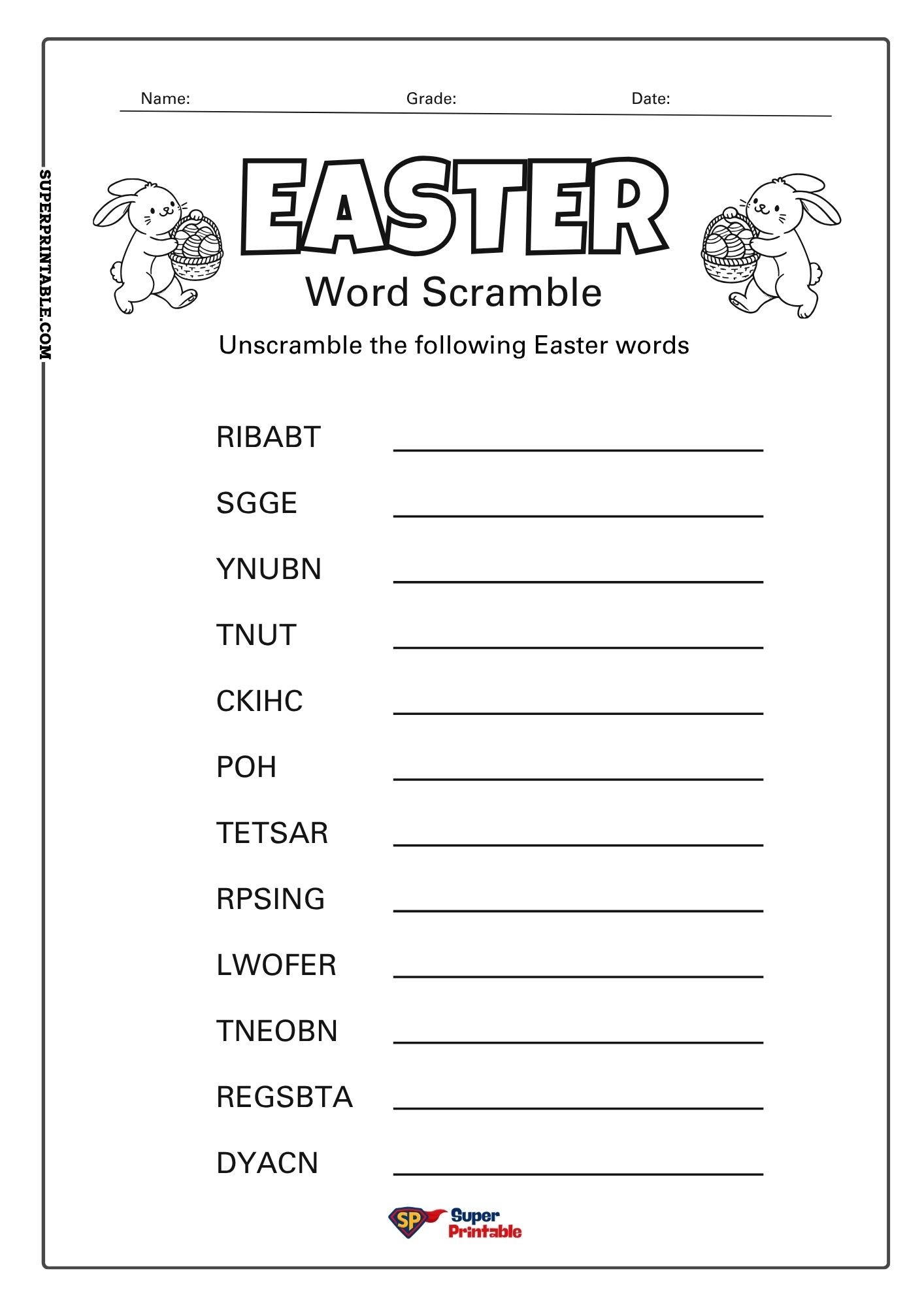 Easter Word Scramble Worksheet (Free PDF Printables)