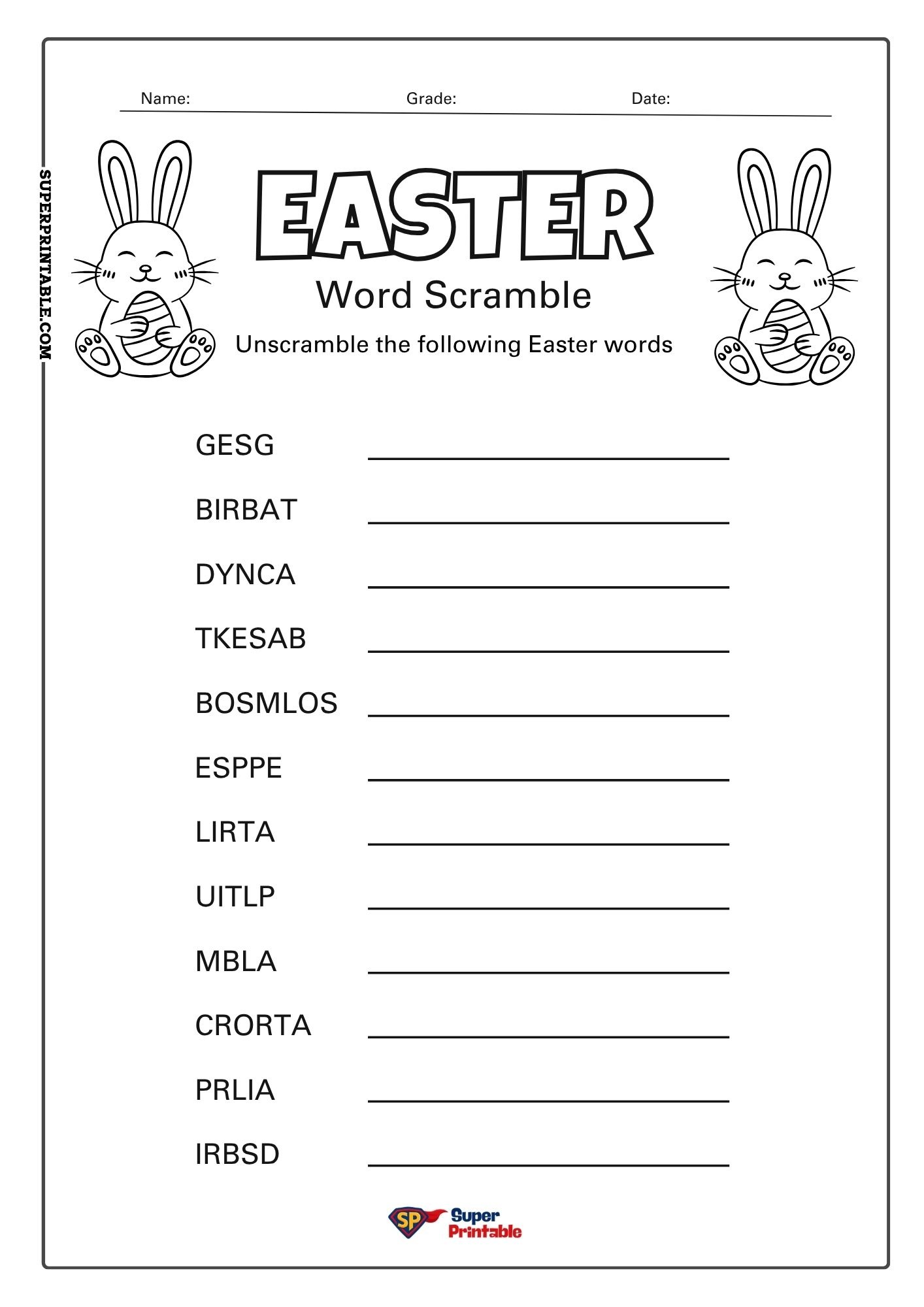 Easter Word Scramble Worksheet (Free PDF Printables)