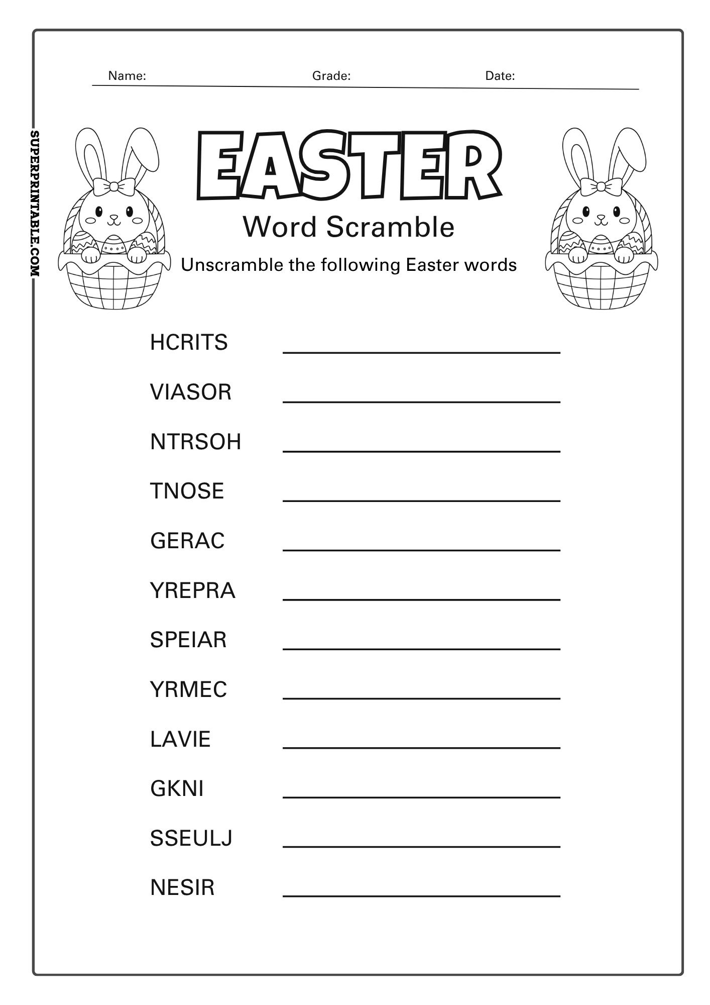 Easter Word Scramble Worksheet (Free PDF Printables)