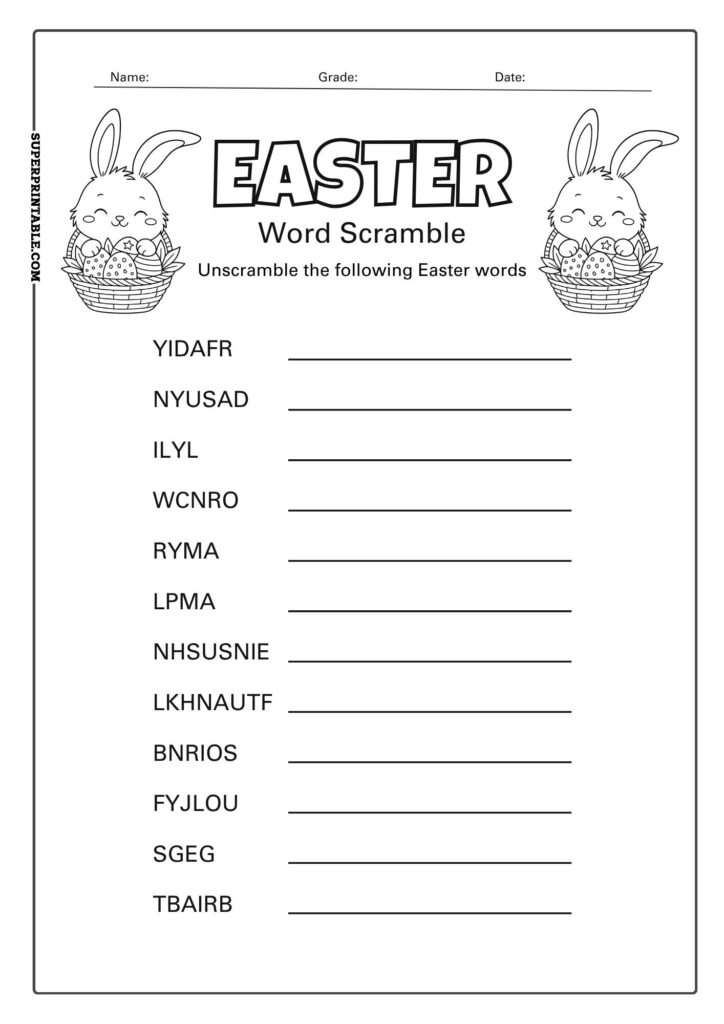 Easter Word Scramble Worksheet (Free PDF Printables)