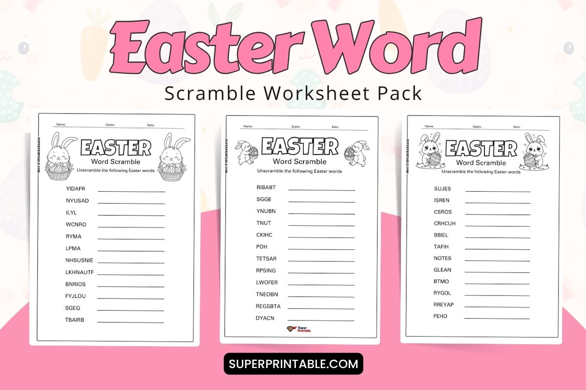 Easter Word Scramble Worksheet (Free PDF Printables)