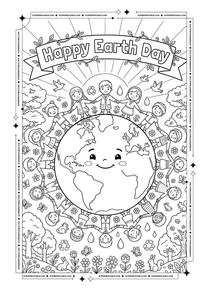 Happy Earth Day Coloring Pages (Free PDF Printables)