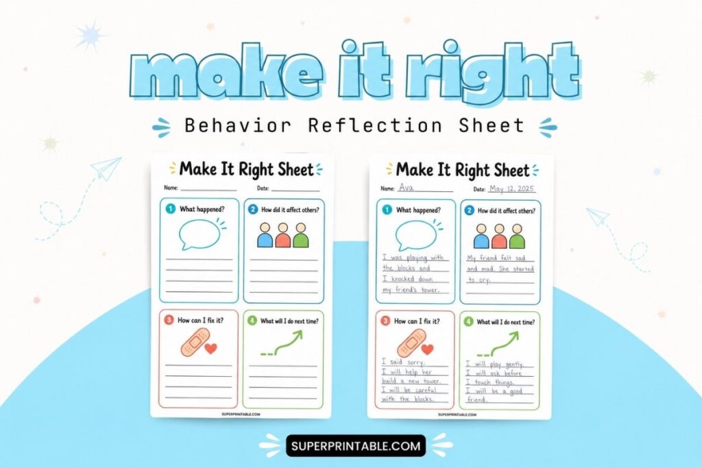 Make It Right Behavior Reflection Sheet (Free Printable for Kids)