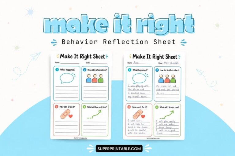 Make It Right Behavior Reflection Sheet (Free Printable for Kids)
