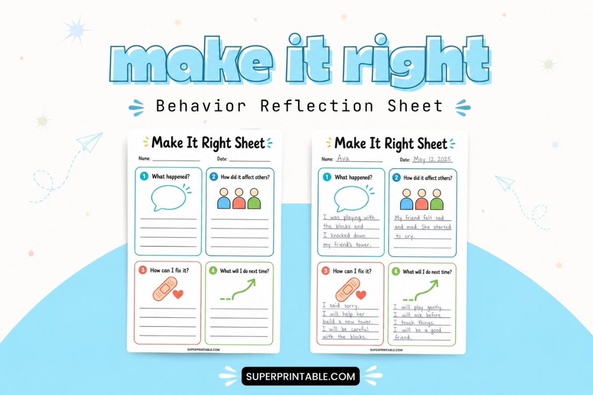 Make It Right Behavior Reflection Sheet (Free Printable for Kids)