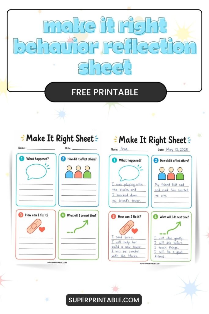 Make It Right Behavior Reflection Sheet (Free Printable for Kids)