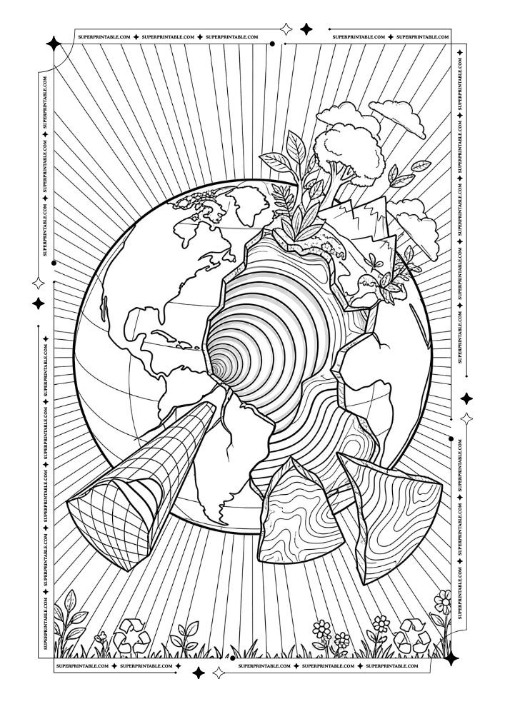 Optical Illusion Earth Day Coloring Pages (Free PDF Printables)