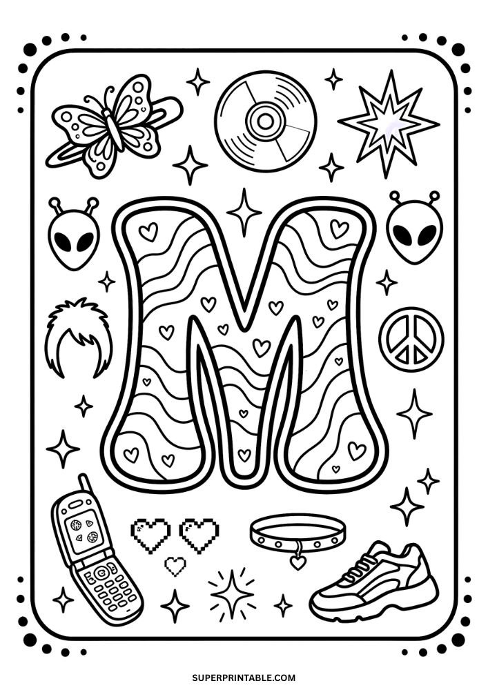 Y2K Alphabet Coloring Pages (Free PDF Printables)