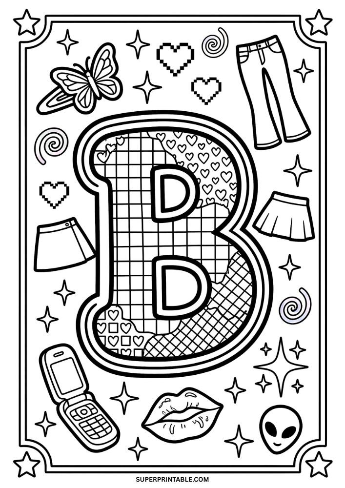 Y2K Alphabet Coloring Pages (Free PDF Printables)