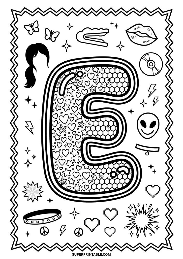 Y2K Alphabet Coloring Pages (Free PDF Printables)