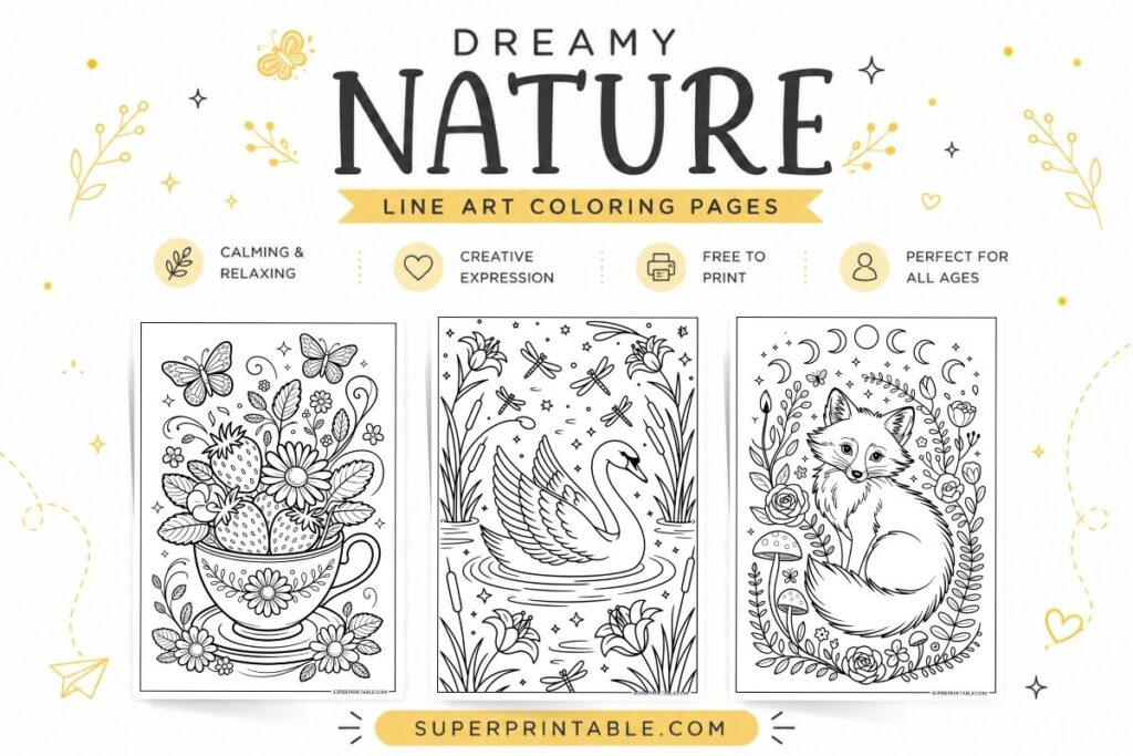 10+ Dreamy Nature Line Art Coloring Pages (Free PDF Printable)