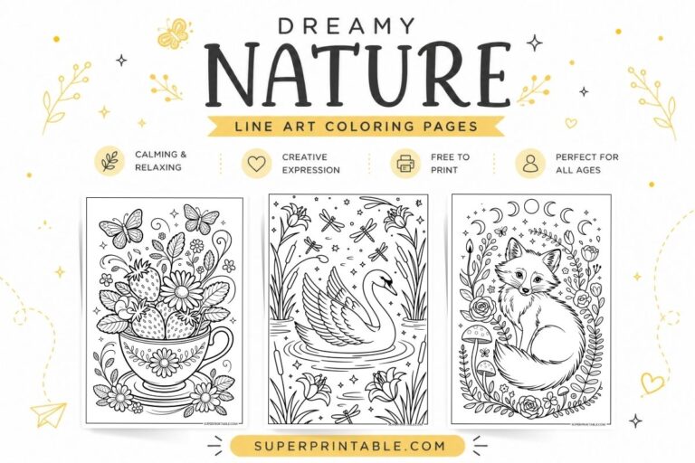 10+ Dreamy Nature Line Art Coloring Pages (Free PDF Printable)