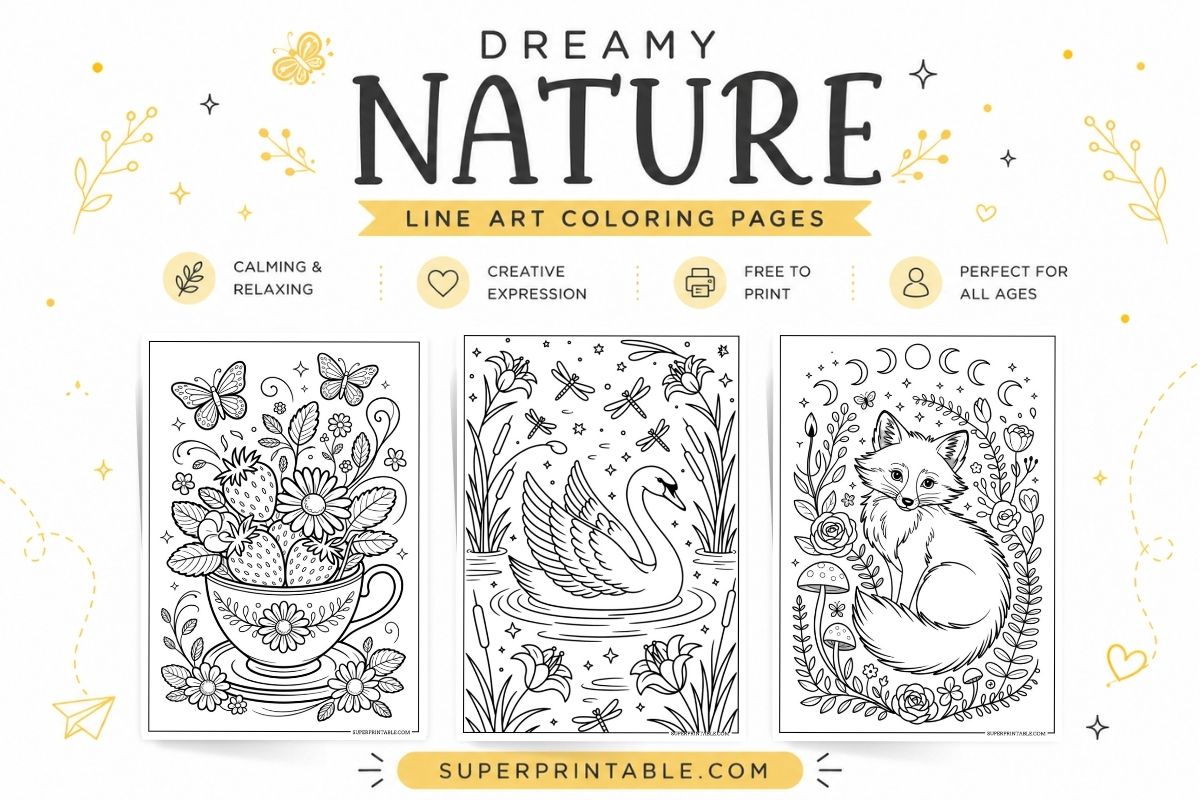 10+ Dreamy Nature Line Art Coloring Pages (Free PDF Printable)