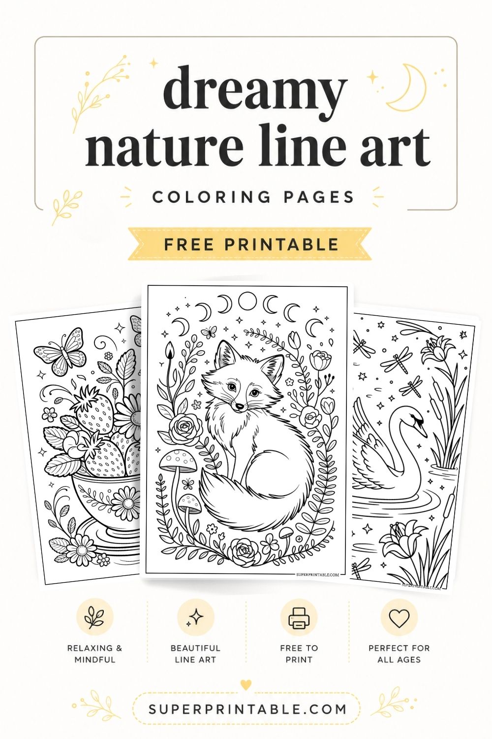 10+ Dreamy Nature Line Art Coloring Pages (Free PDF Printable)