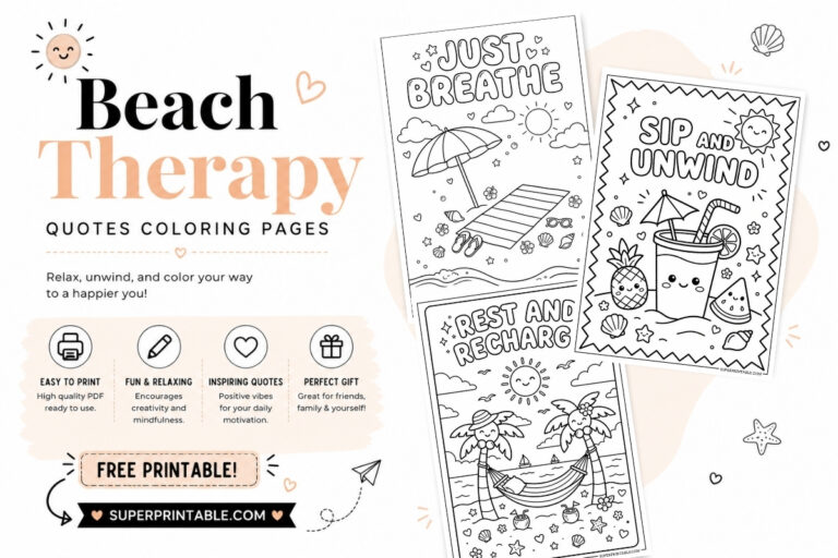 20 Beach Therapy Quotes Coloring Pages (Free PDF Printable)