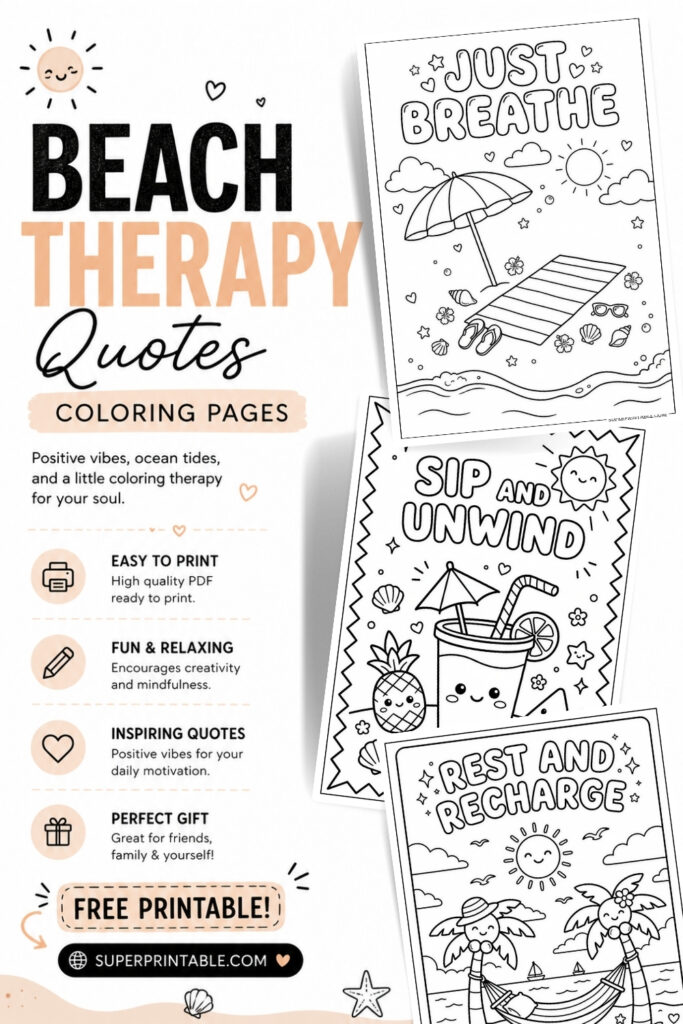 20 Beach Therapy Quotes Coloring Pages (Free PDF Printable)