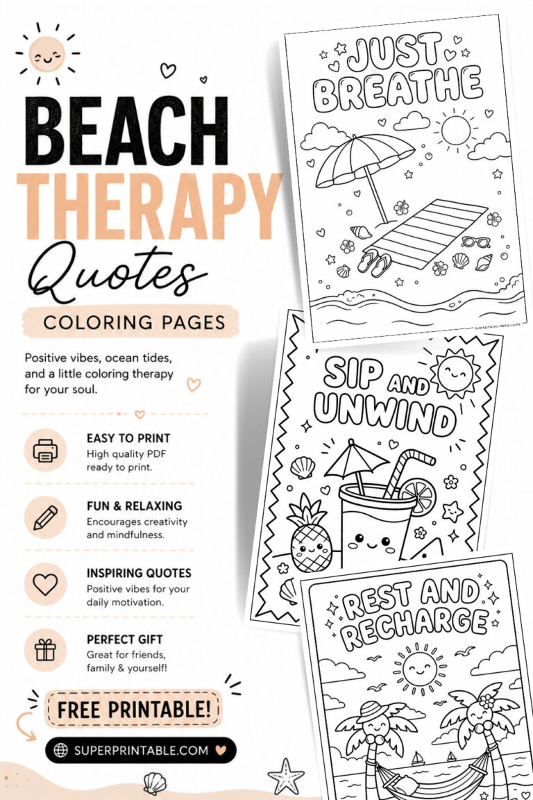 20 Beach Therapy Quotes Coloring Pages (Free PDF Printable)