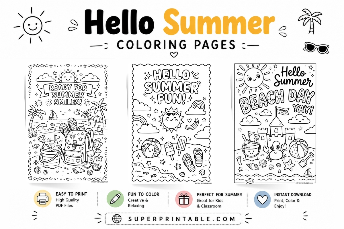 20 Hello Summer Coloring Page (Free PDF Printable)