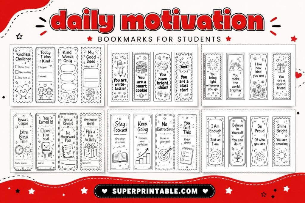 25+ Daily Motivation Bookmarks for Students (Free PDF Printable)