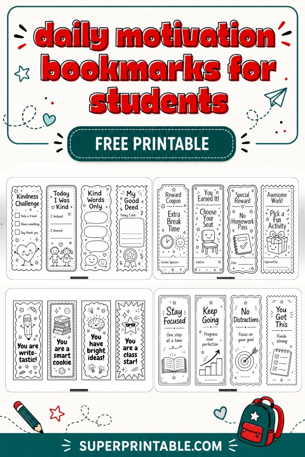 25+ Daily Motivation Bookmarks for Students (Free PDF Printable)
