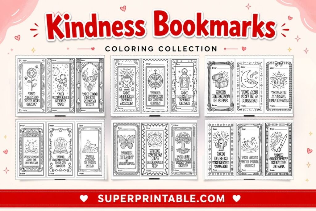 36 Kindness Bookmarks Coloring Pack (Free PDF Printable)