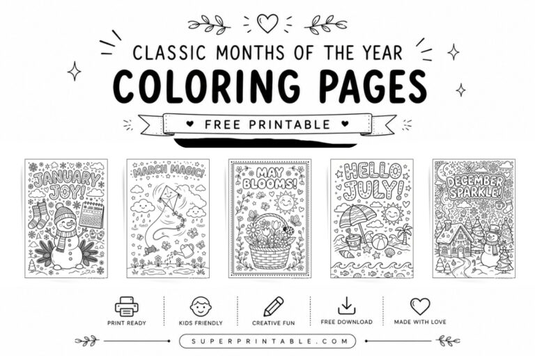 Classic Months Of The Year Coloring Pages (Free PDF Printable)