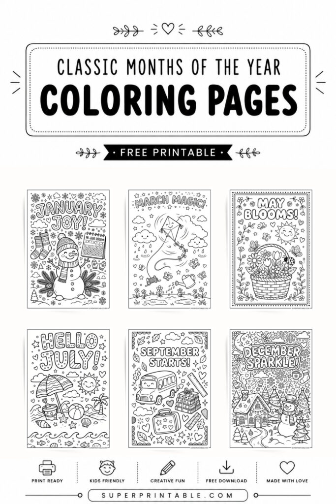Classic Months Of The Year Coloring Pages (Free PDF Printable)
