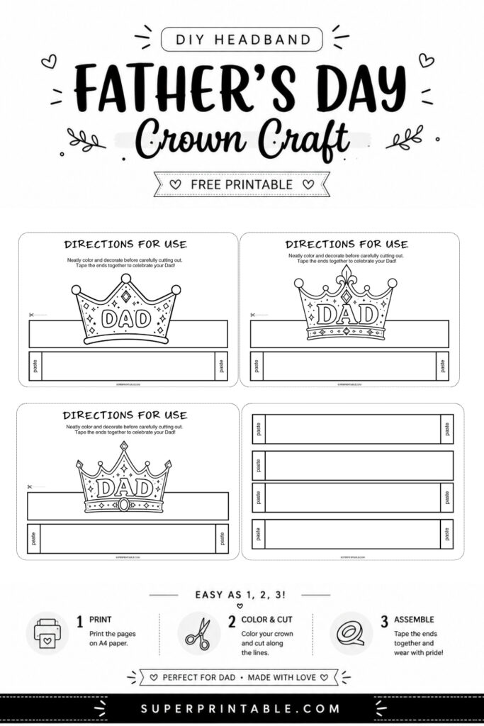 DIY Headband Father's Day Crown Craft (Free PDF Printable)
