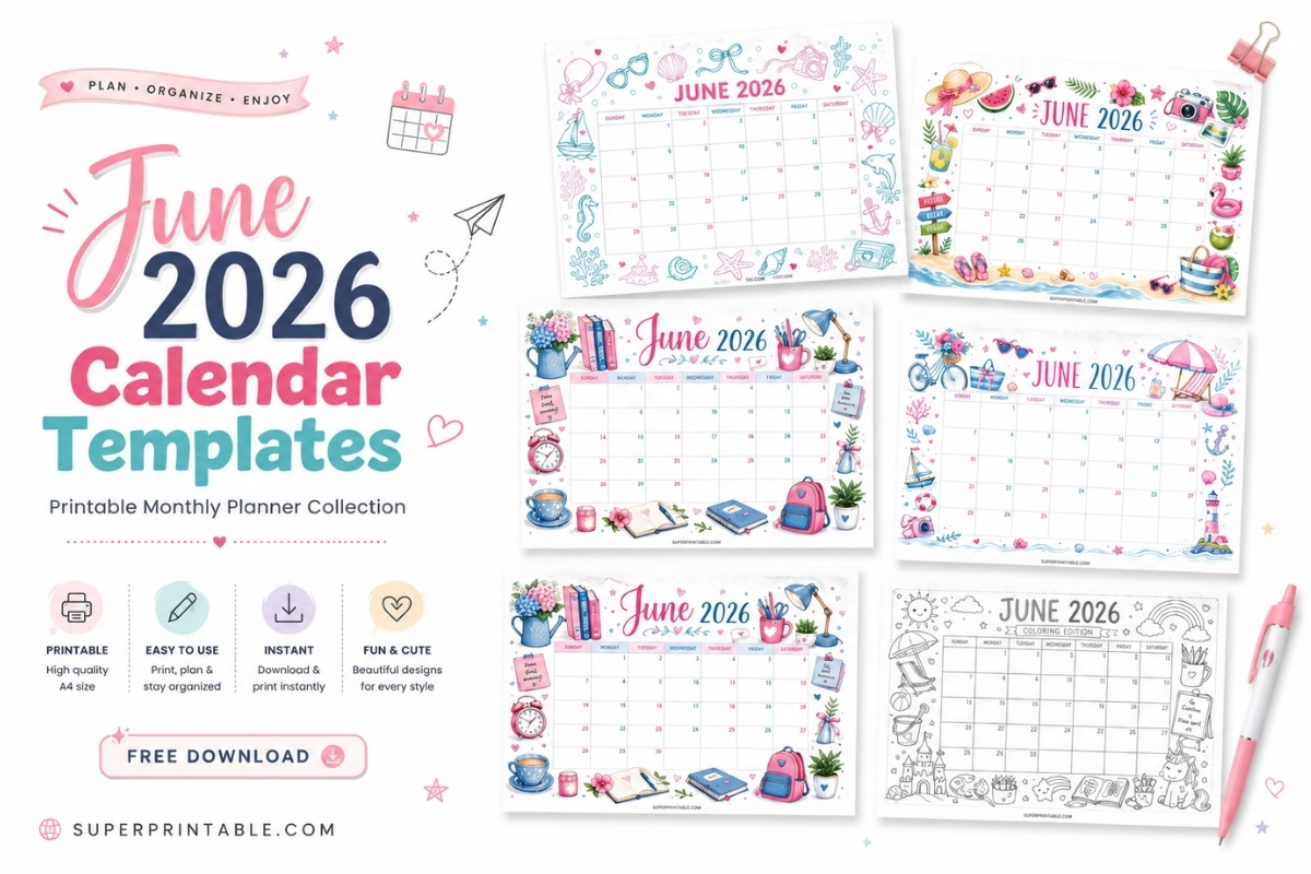 June 2026 Calendar Template (Free PDF Printable)
