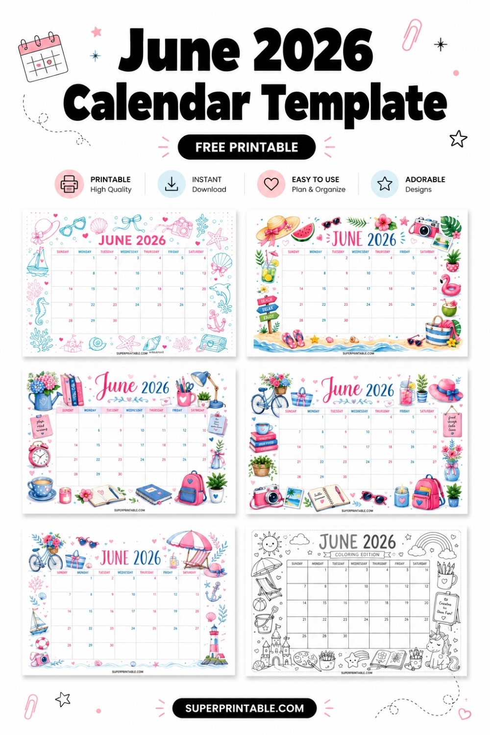 June 2026 Calendar Template (Free PDF Printable)