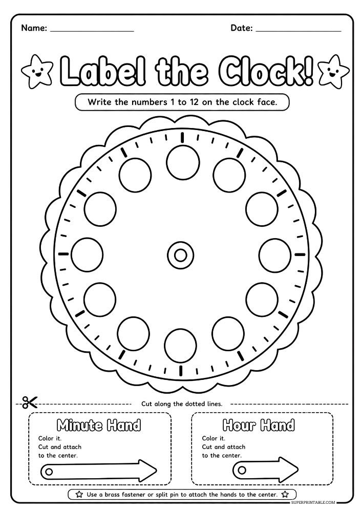 Label The Clock Activity Worksheet (Free PDF Printable)