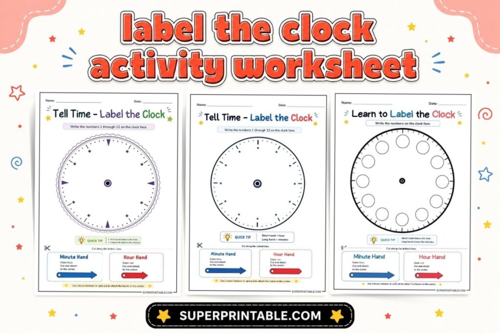 Label The Clock Activity Worksheet (Free PDF Printable)
