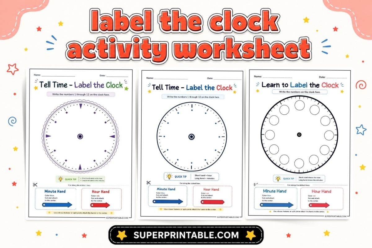 Label The Clock Activity Worksheet (Free PDF Printable)